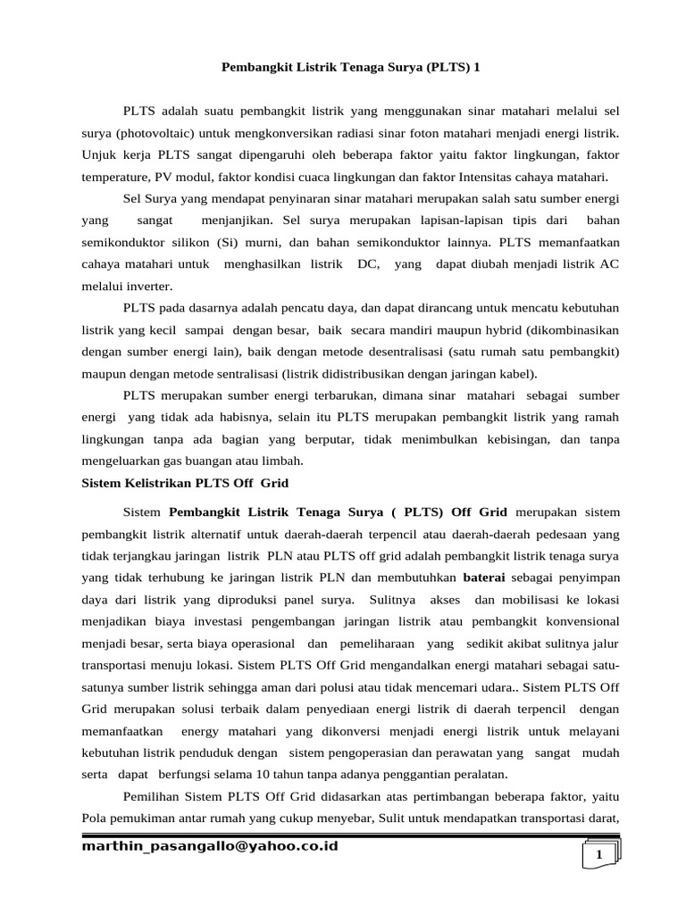 Pembangkit Listrik Tenaga Surya (PLTS) 1 | PDF