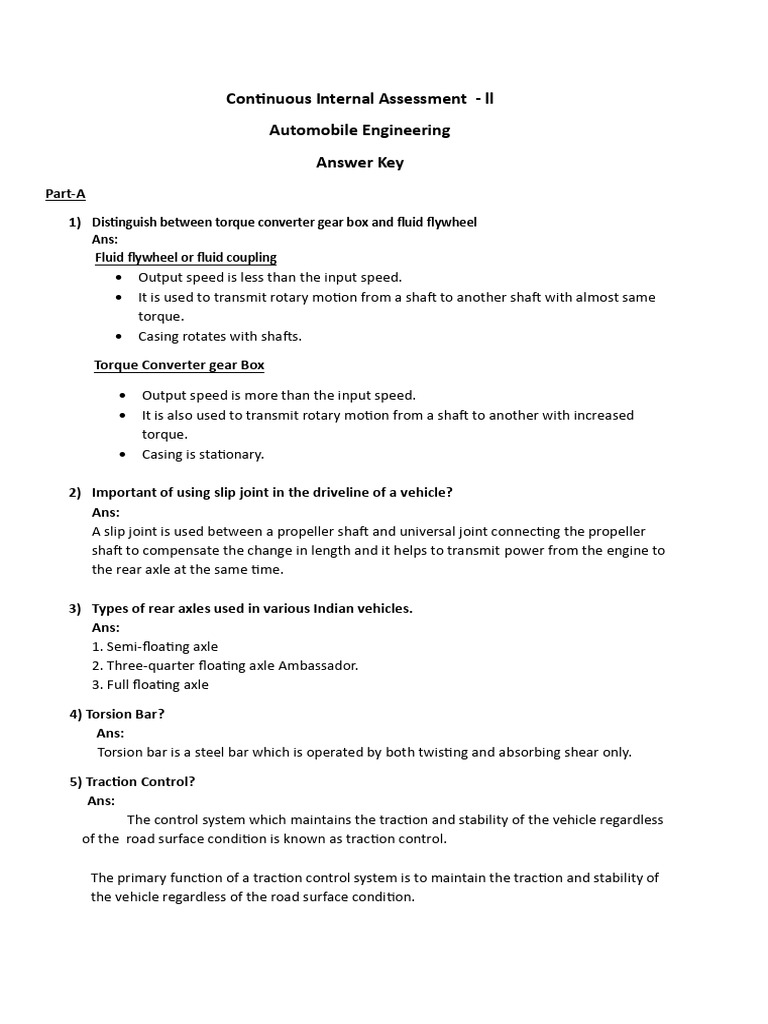 Automobile Engineering Continuous Internal Assessment 2 | PDF | Gear | Axle