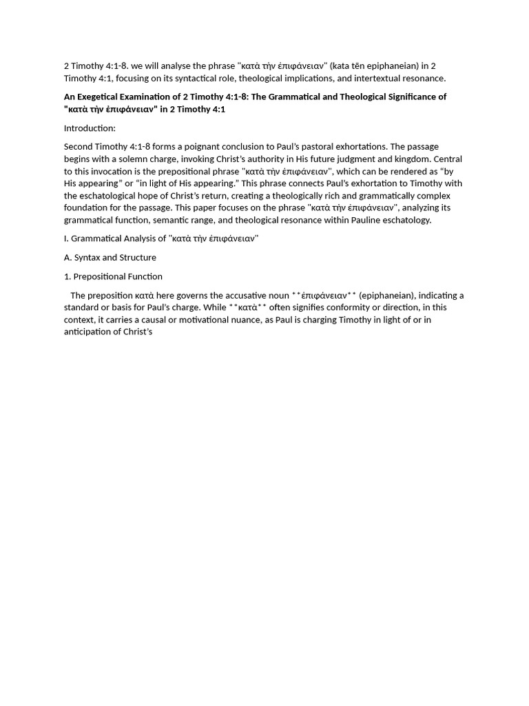 Timothy Greek Exegesis | PDF