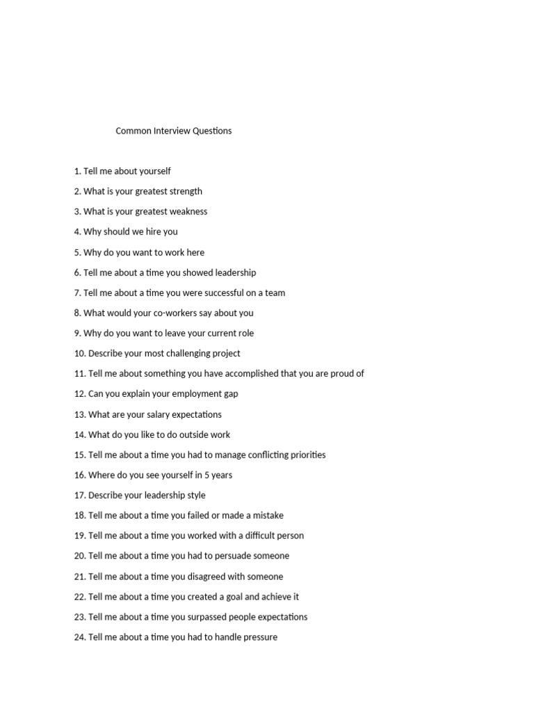 Common Interview Questions | PDF