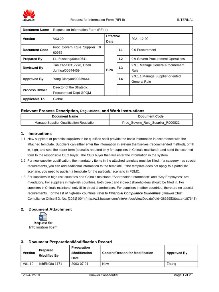 Request For Information Form (RFI-II) V03.20 | PDF | Request For ...