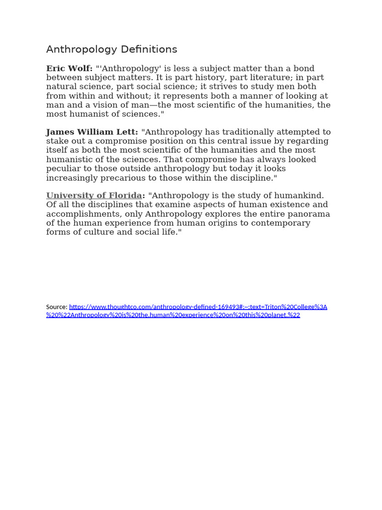 Key Definitions of Anthropology | PDF