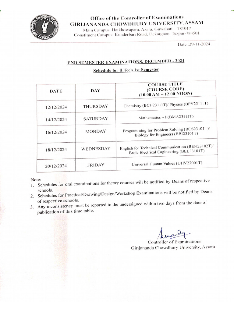 Schedule - ESE Dec 2024 | PDF