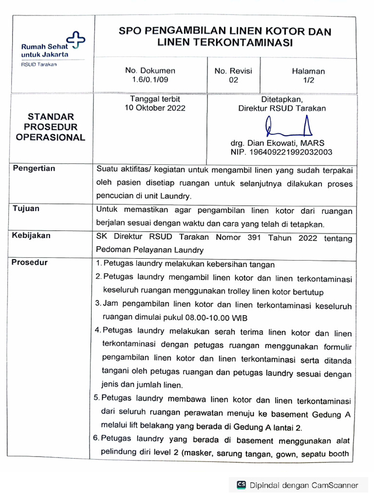 SPO Pengambilan Linen Kotor Dan Linen Terkontaminasi-1 | PDF