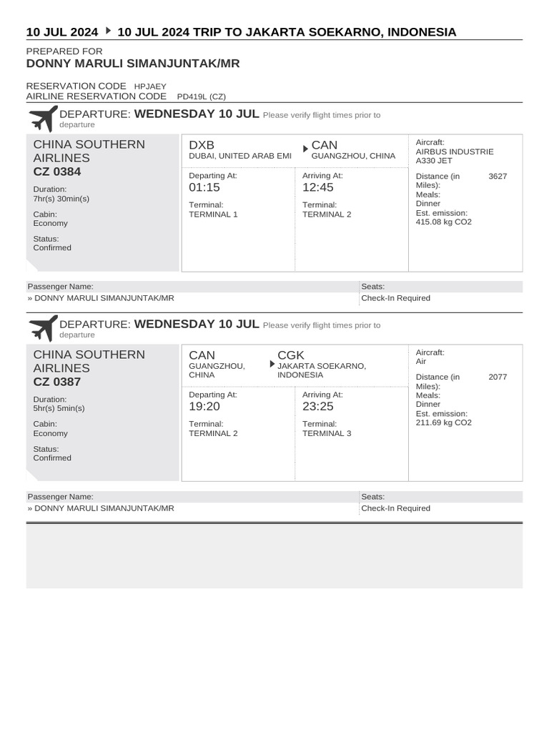 Travel Reservation July 10 For MR Donny Maruli Simanjuntak | PDF | Airliner | Airlines