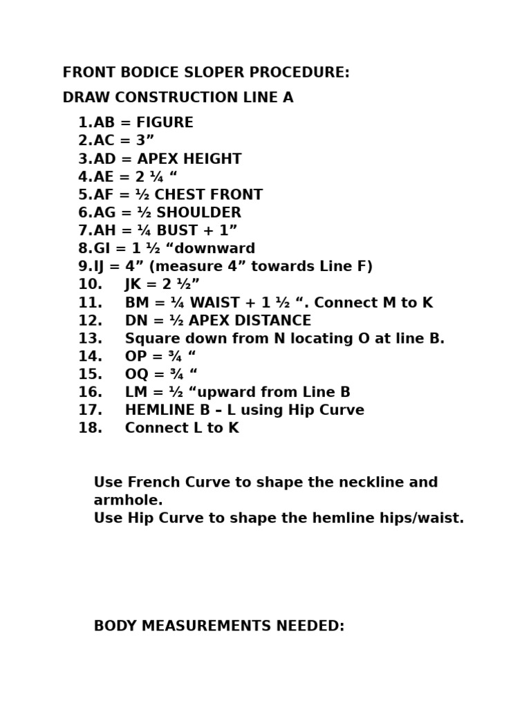 Front Bodice Sloper Procedure | PDF | Human Appearance | Clothing