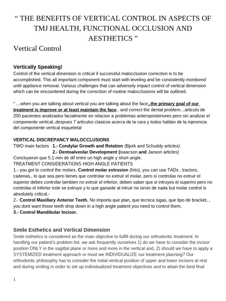 Vertical Control in TMJ and Aesthetics | PDF | Orthodontics | Dentistry ...