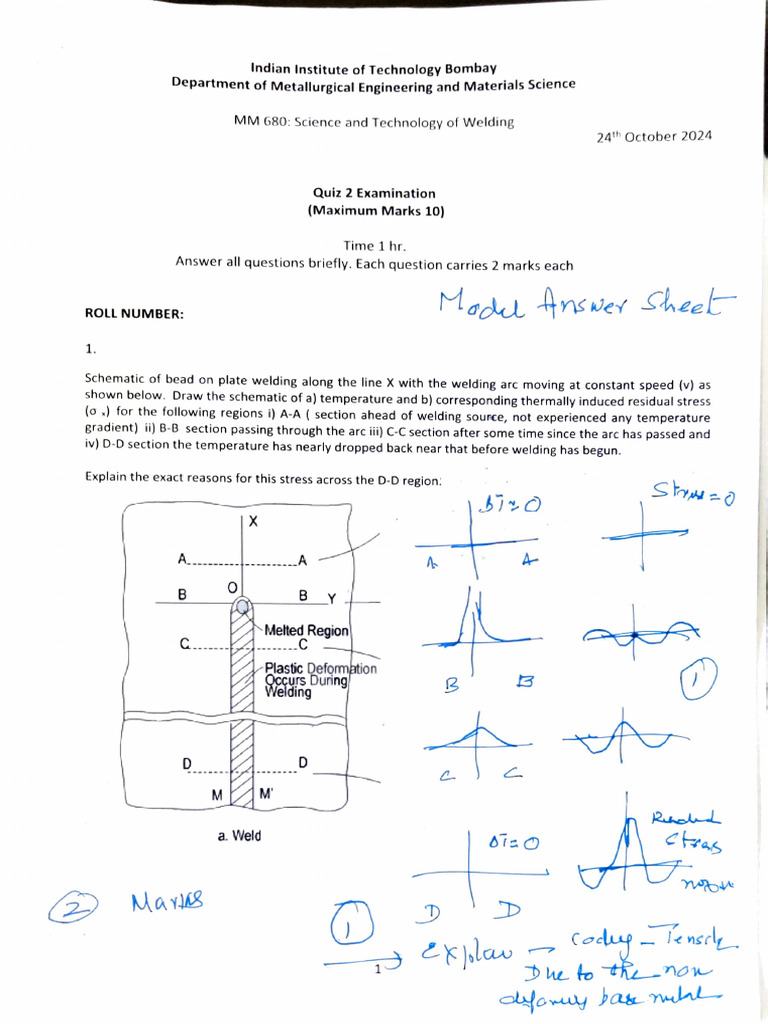 Quiz 2 Model Answer Sheet | PDF | Welding | Construction