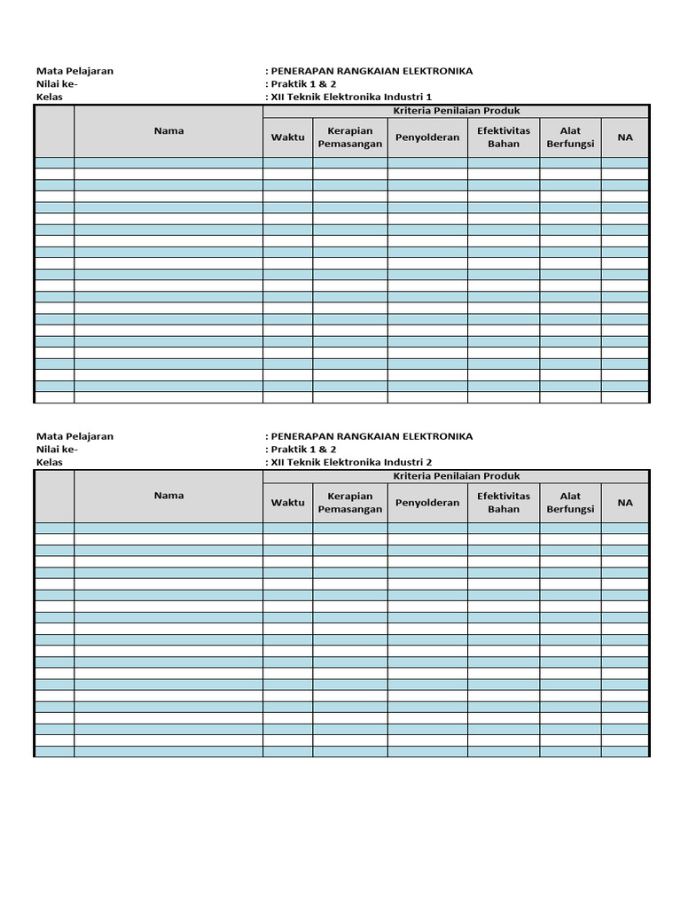 Daftar Nilai Praktikum Kelas Xii Pre 2024 Sem 1-1 | PDF