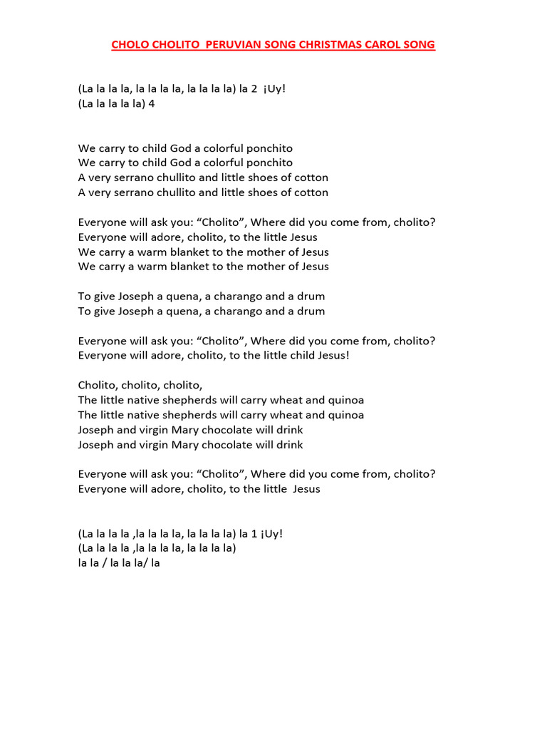 Cholo Cholito Peruvian Song Christmas Carol Song | PDF