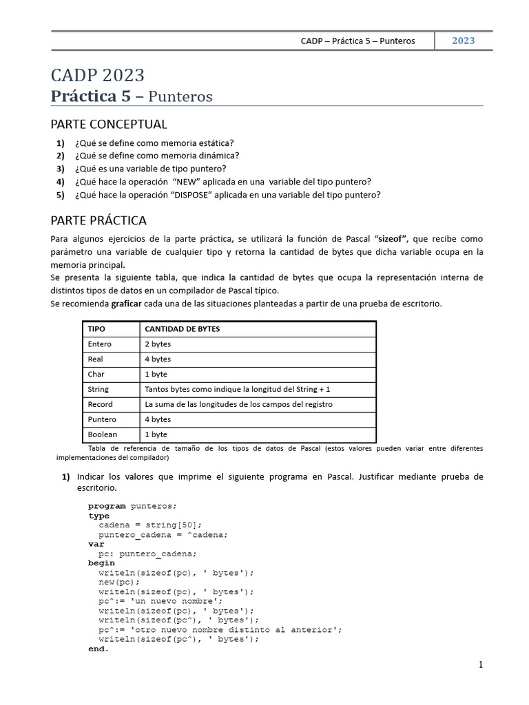 CADP 2023 - P5 - Punteros | PDF | Puntero (Programación de computadora) | Arquitectura de ...