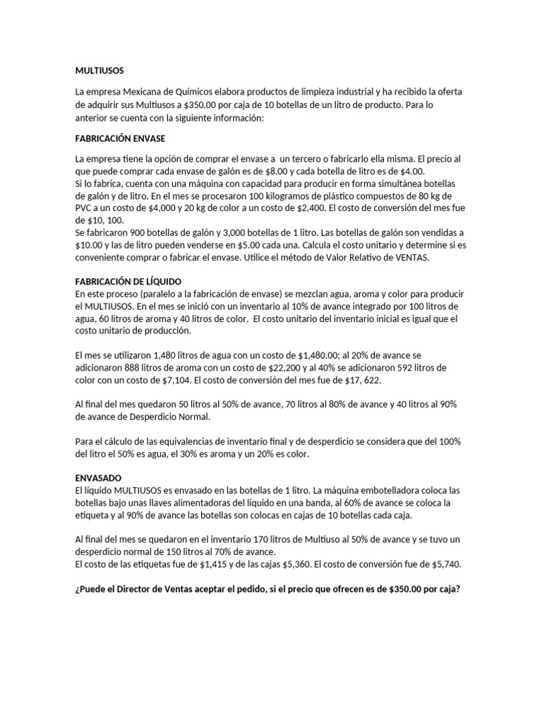 Costo y Viabilidad de Producción de Multiusos | PDF