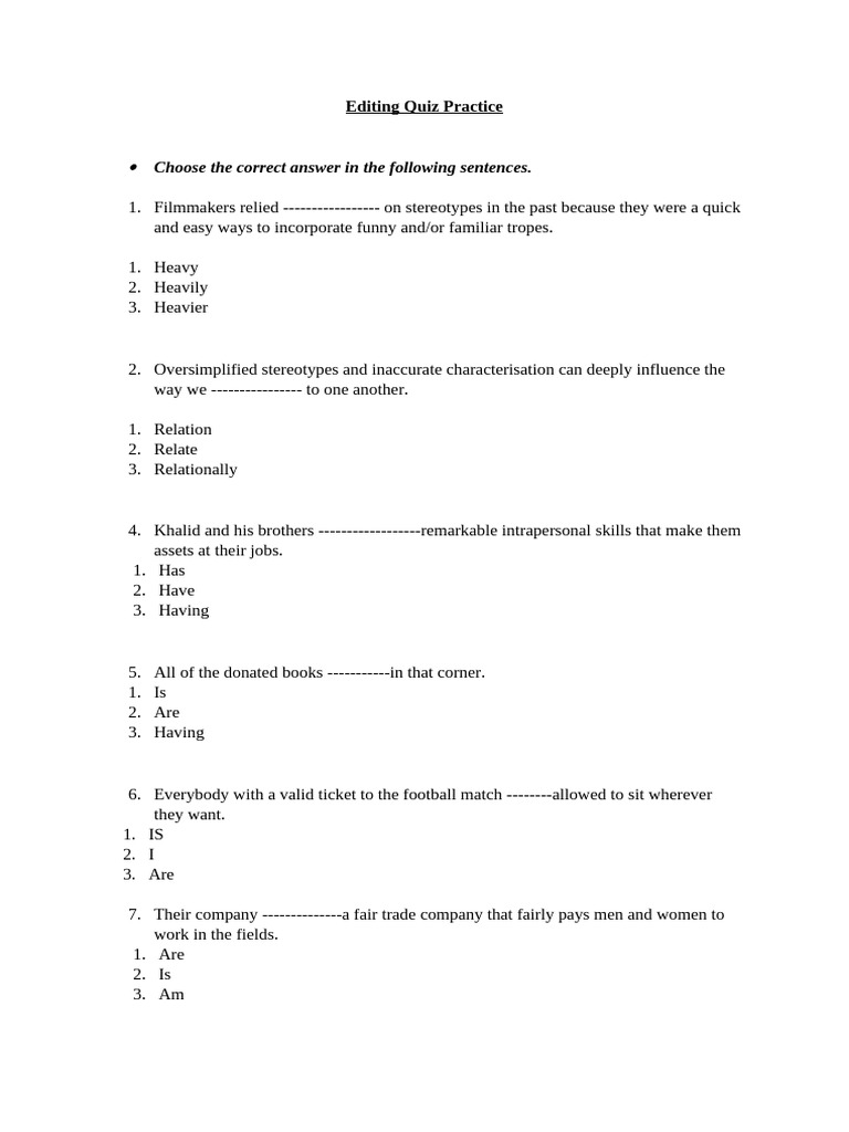 Editing Quiz Practice- Question | PDF