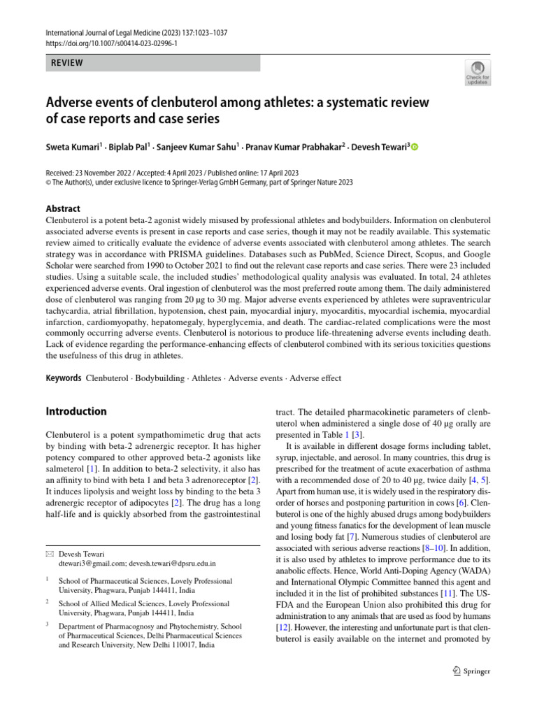 Clenbuterol Adverse Events in Athletes | PDF | Pharmacology | Clinical ...