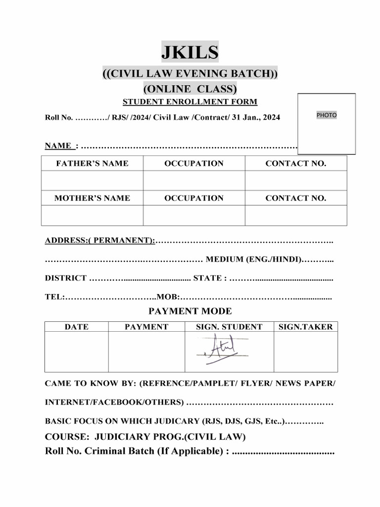 Online Admission Form Evening Batch | PDF