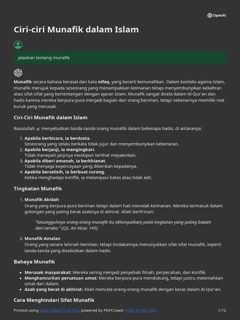 Ciri-Ciri Munafik Dalam Islam | PDF