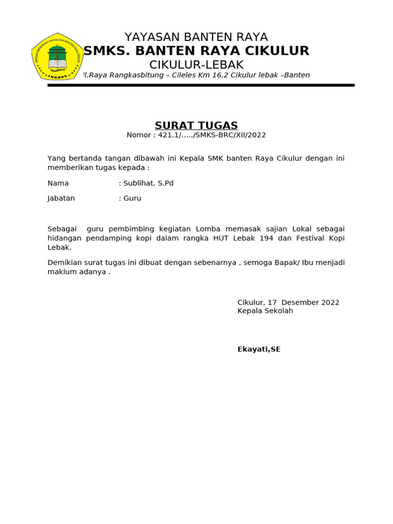 Surat Tugas Prakerin | PDF