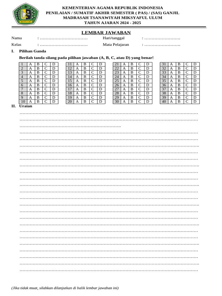Lembar Jawaban (LJK) | PDF
