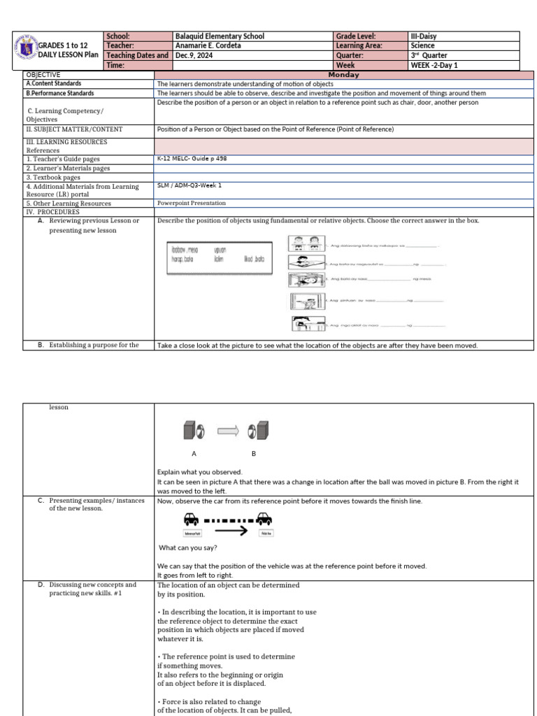 SCI3 Q3 Week 2 Dec.92024 Day1 | PDF | Learning | Teachers