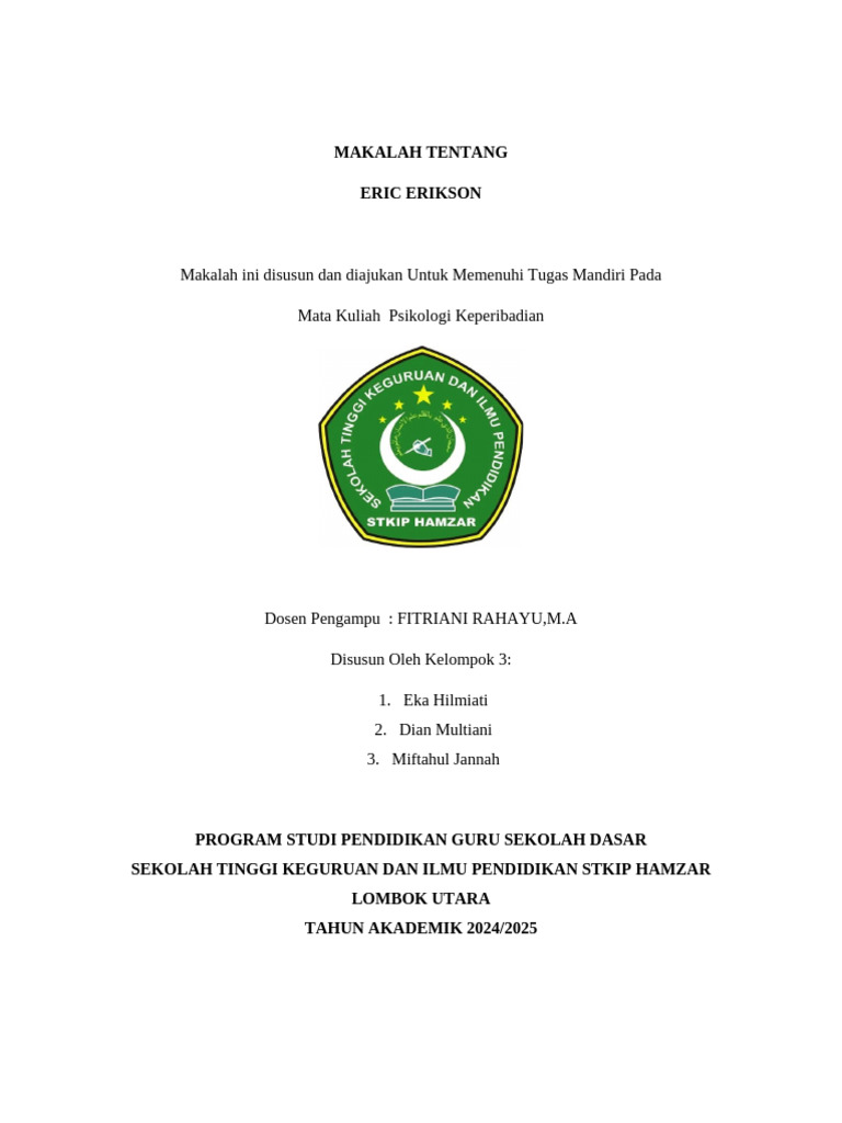 Makalah Psikologi Erik Erikson | PDF