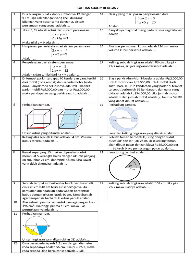 LATIHAN SOAL MTK KELAS 9 | PDF