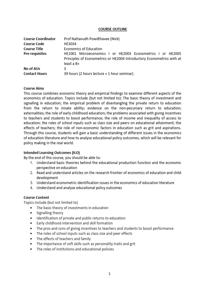 HE3034 Economics of Education | PDF | Economics | Education Economics