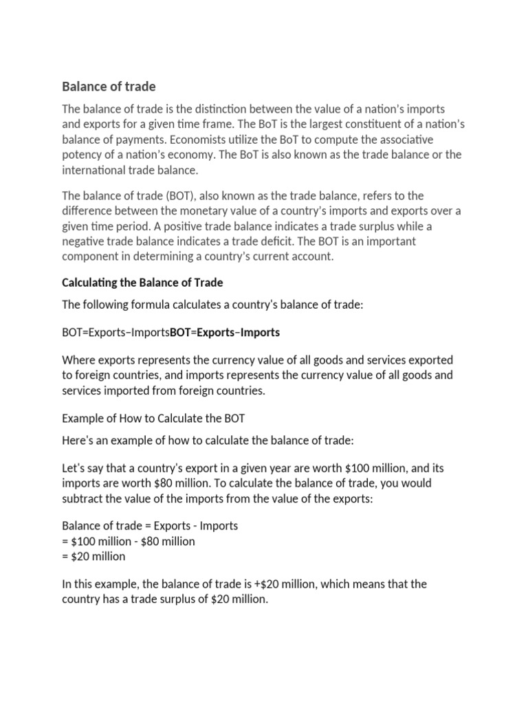 Balance of Trade - Payment | PDF | Balance Of Trade | Economics