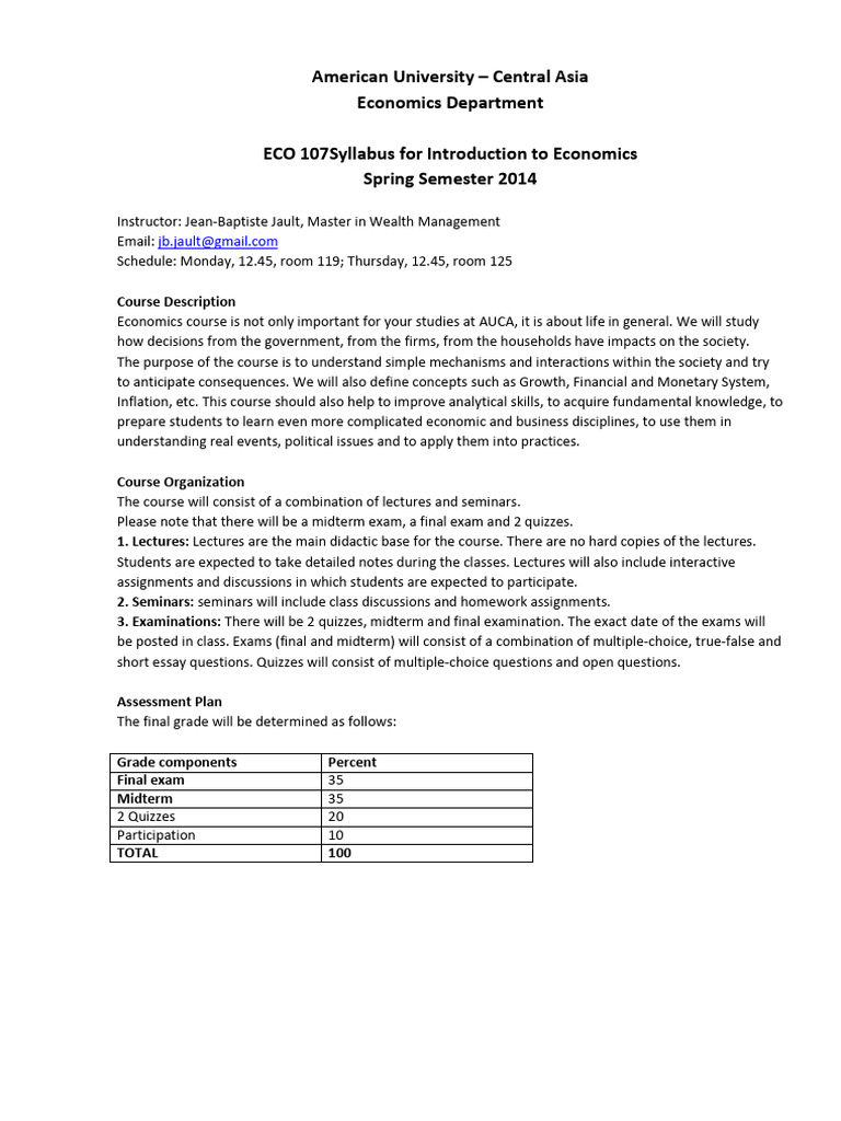 Syllabus Introduction To Economics | PDF | Cost Of Living | Economies