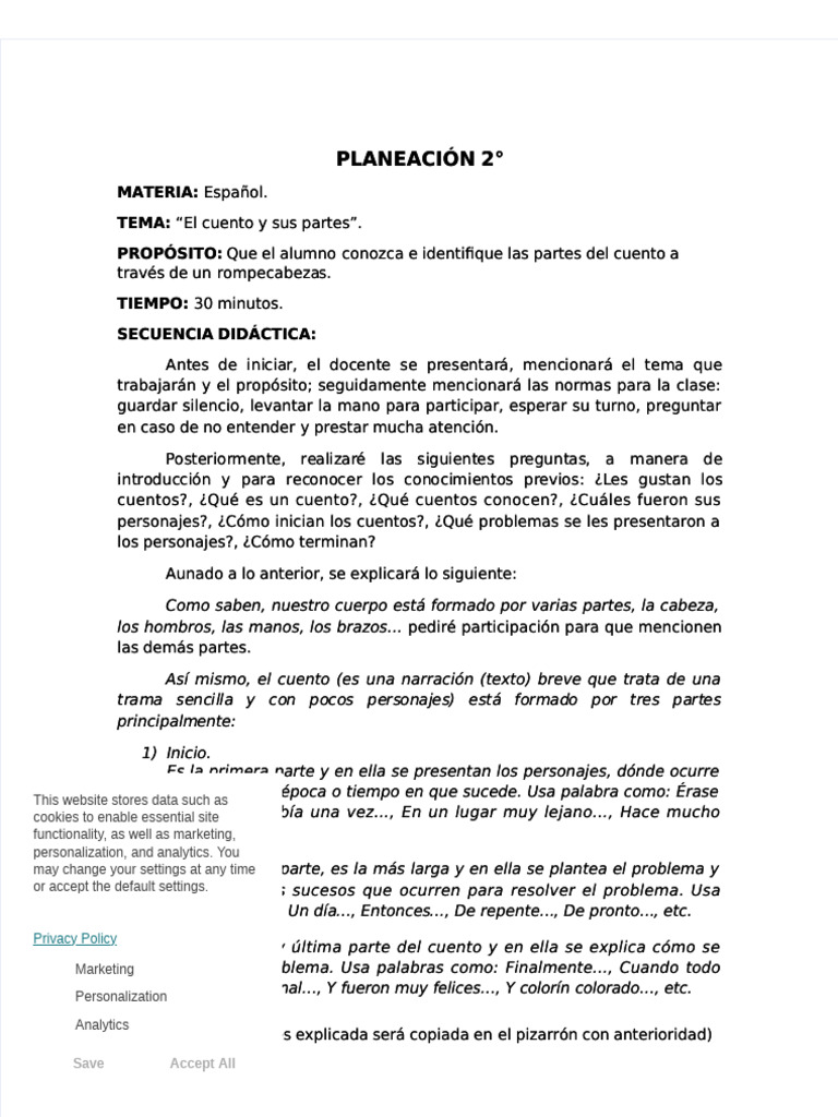Pdf 2 Planeacion Del Cuentos Y Sus Partes Compress Pdf