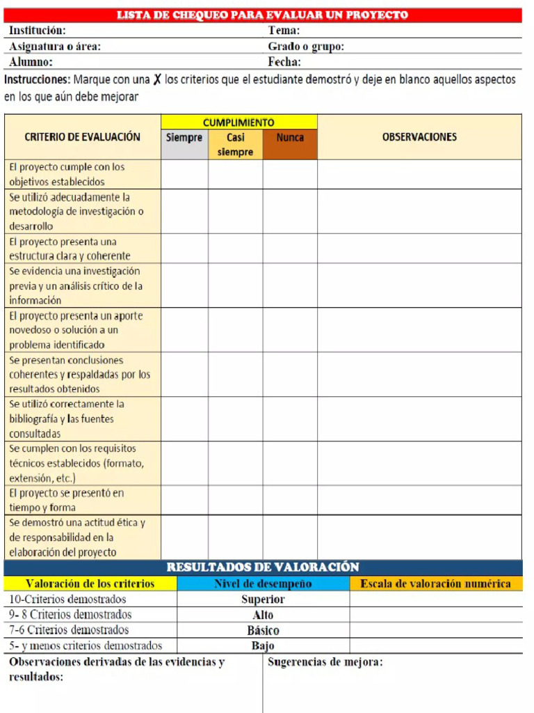 Ficha para Evaluar Proyecto | PDF