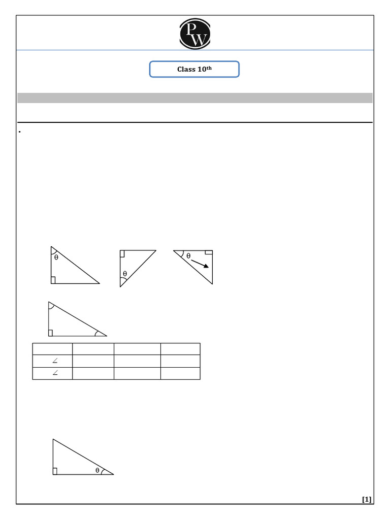 Trigonometry Guide for Class 10 | PDF | Trigonometry | Trigonometric ...