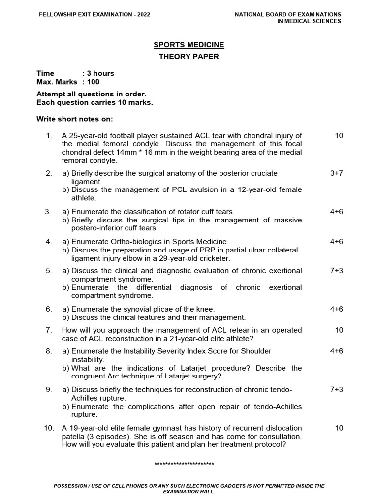 2022 Sports Medicine Fellowship Exam | PDF | Limbs (Anatomy) | Diseases ...