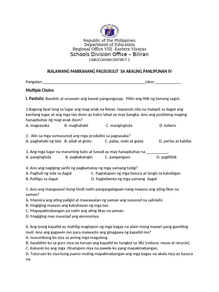 IKALAWANG MARKAHANG PAGSUSULIT Sa AP 4 | PDF