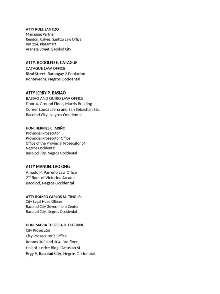 Bacolod Legal Professionals Directory | PDF