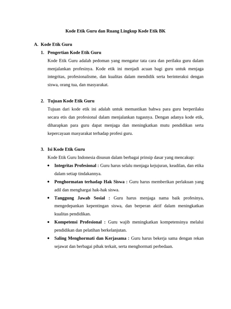Kode Etik Guru Dan Ruang Lingkup Kode Etik BK | PDF