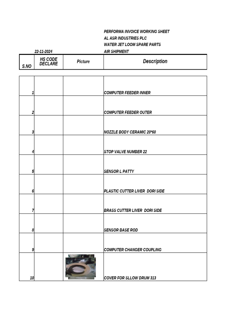 100 Air Shipment Performa Invoice Working Sheet | PDF | Gas ...