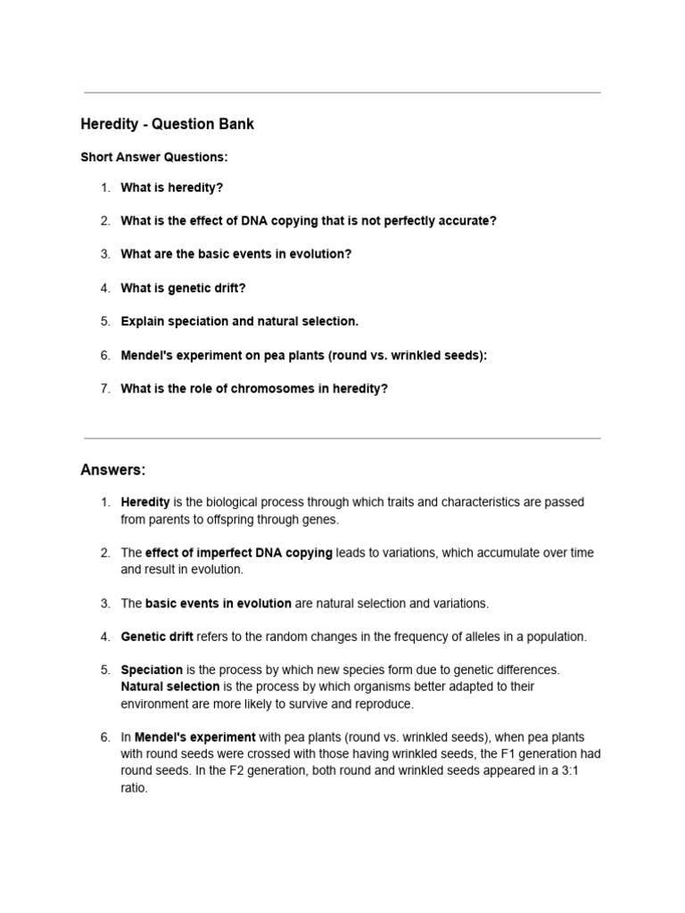Heredity Question Bank Pdf Heredity Genetics