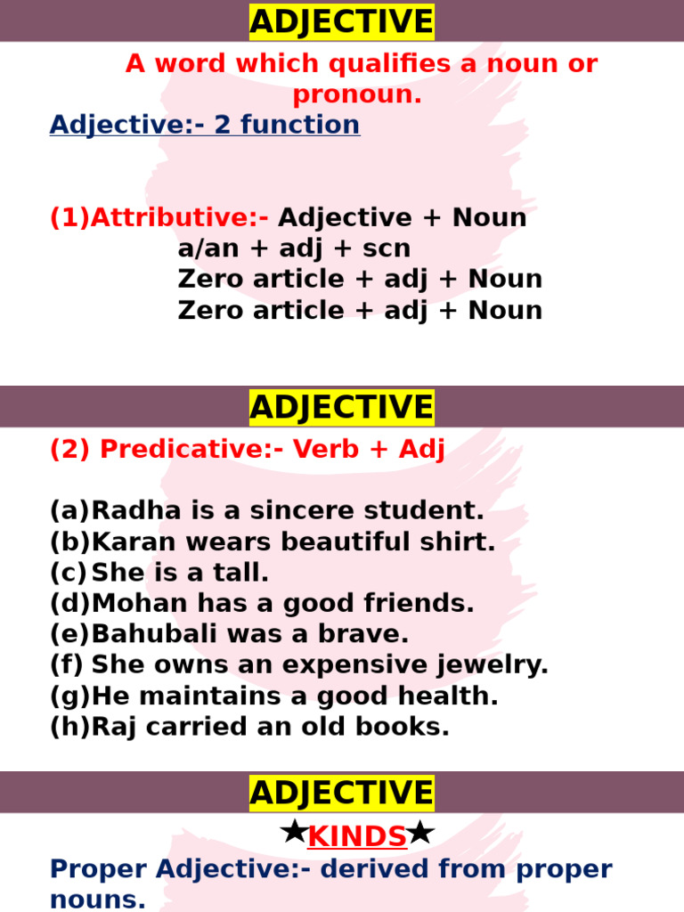 Adjectives Theory + Questions | PDF | Adjective | Noun