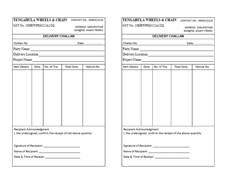 Delivery Challan Template Format | PDF