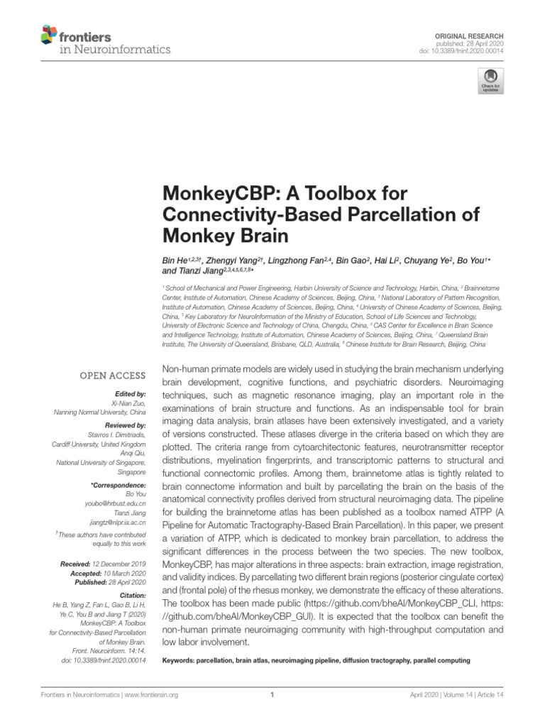 A Toolbox For Connectivity-Based Parcellation of Monkey Brain | PDF | Image Segmentation | Brain