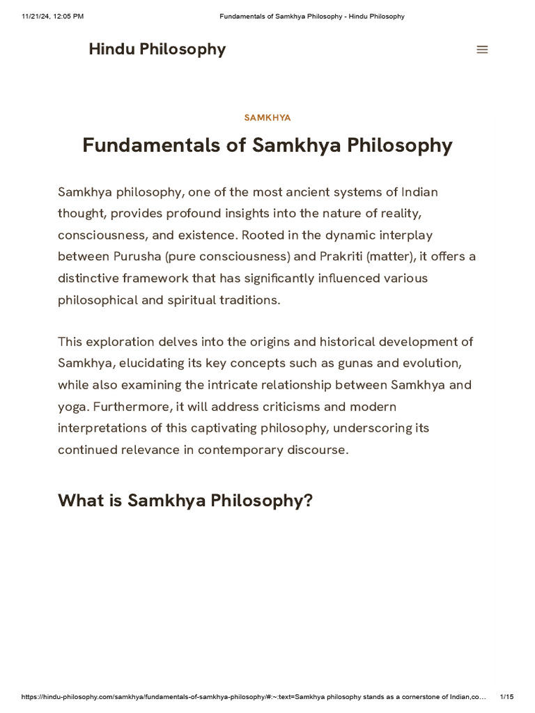 Fundamentals of Samkhya Philosophy - Hindu Philosophy | PDF | Hindu ...