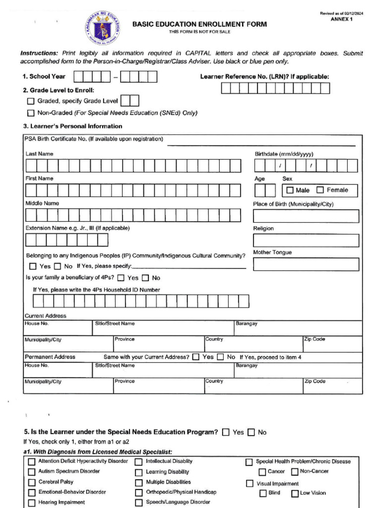 Enrollment form and Confirmation slip | PDF