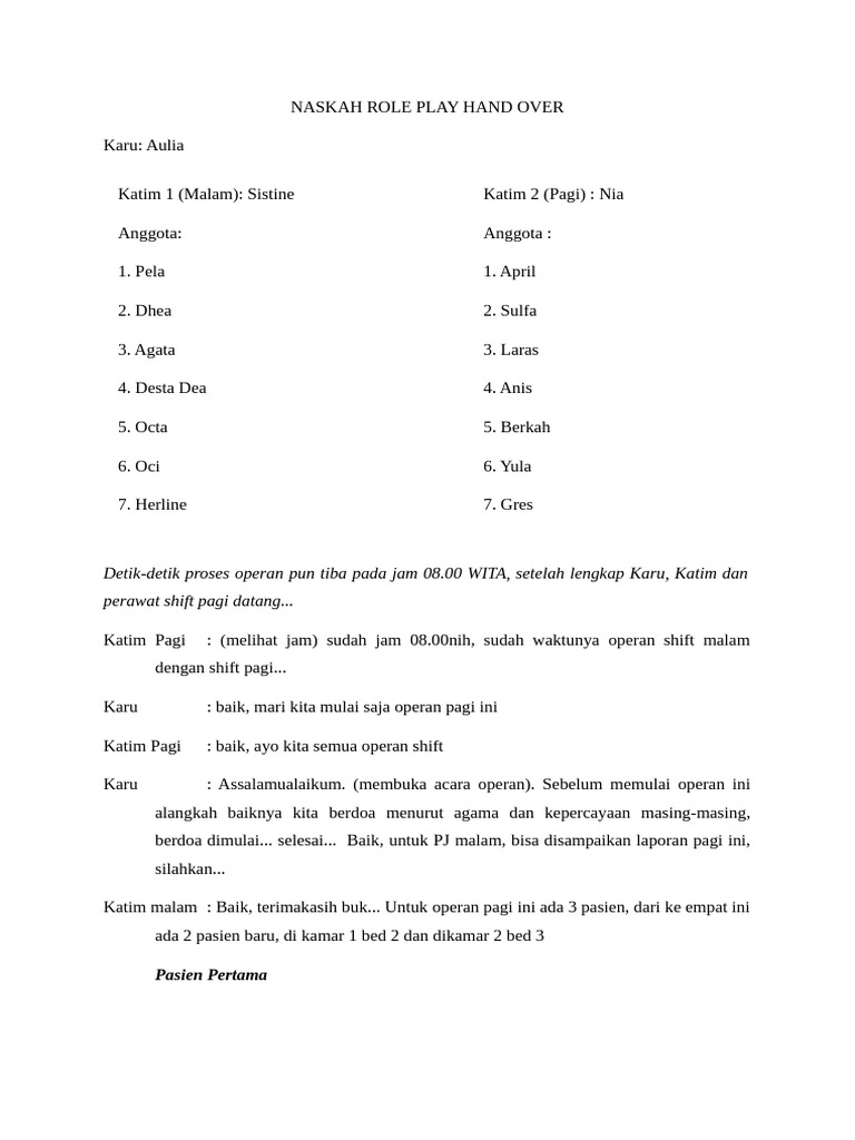 NASKAH ROLE PLAY HAND OVER | PDF