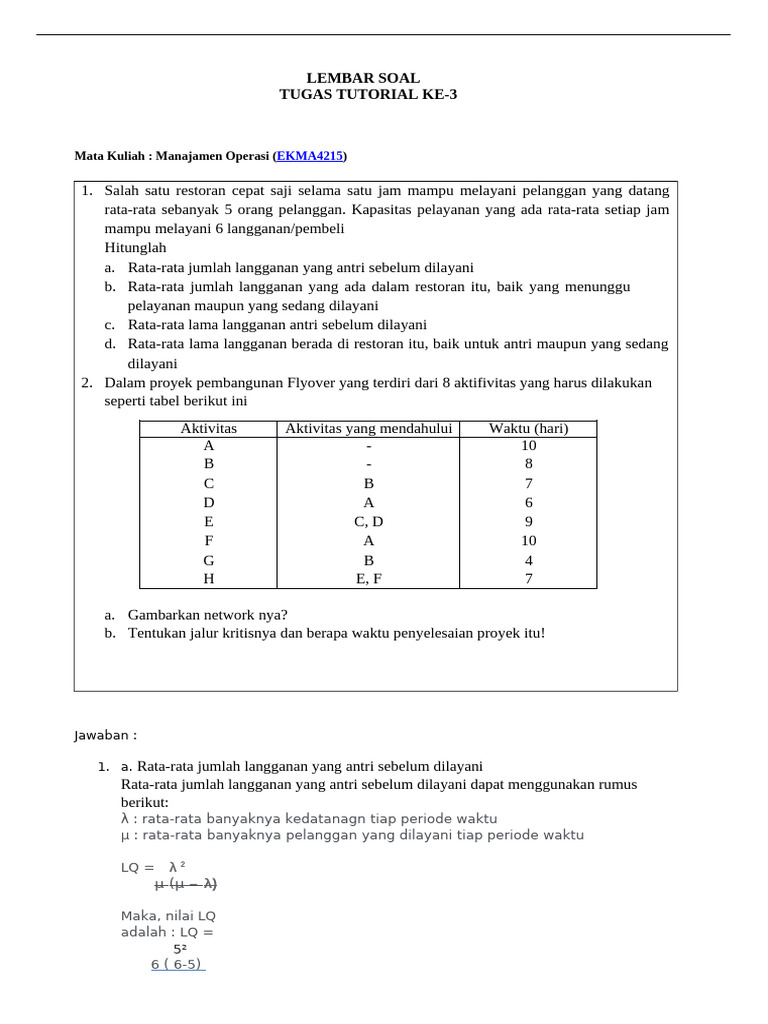Tugas 3 Manajemen Operasi. | PDF