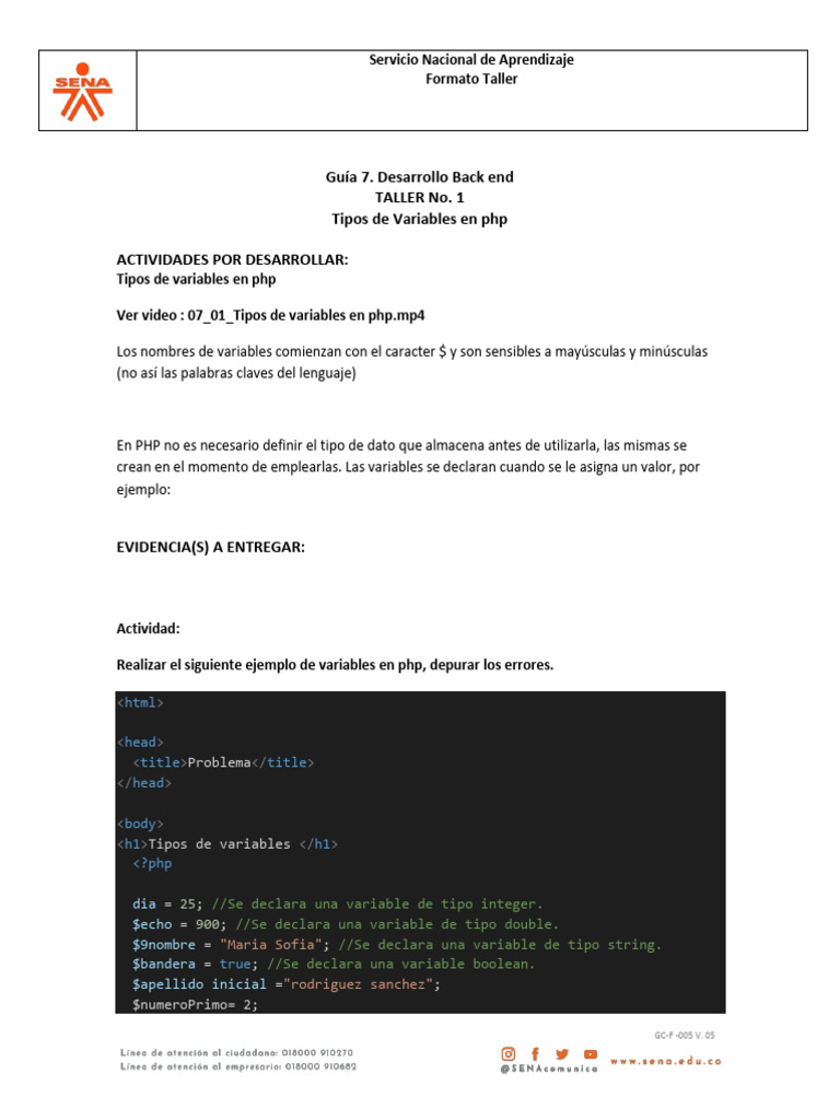 07 01 Tipos Variables Php Pdf Php Variable Informática 8981
