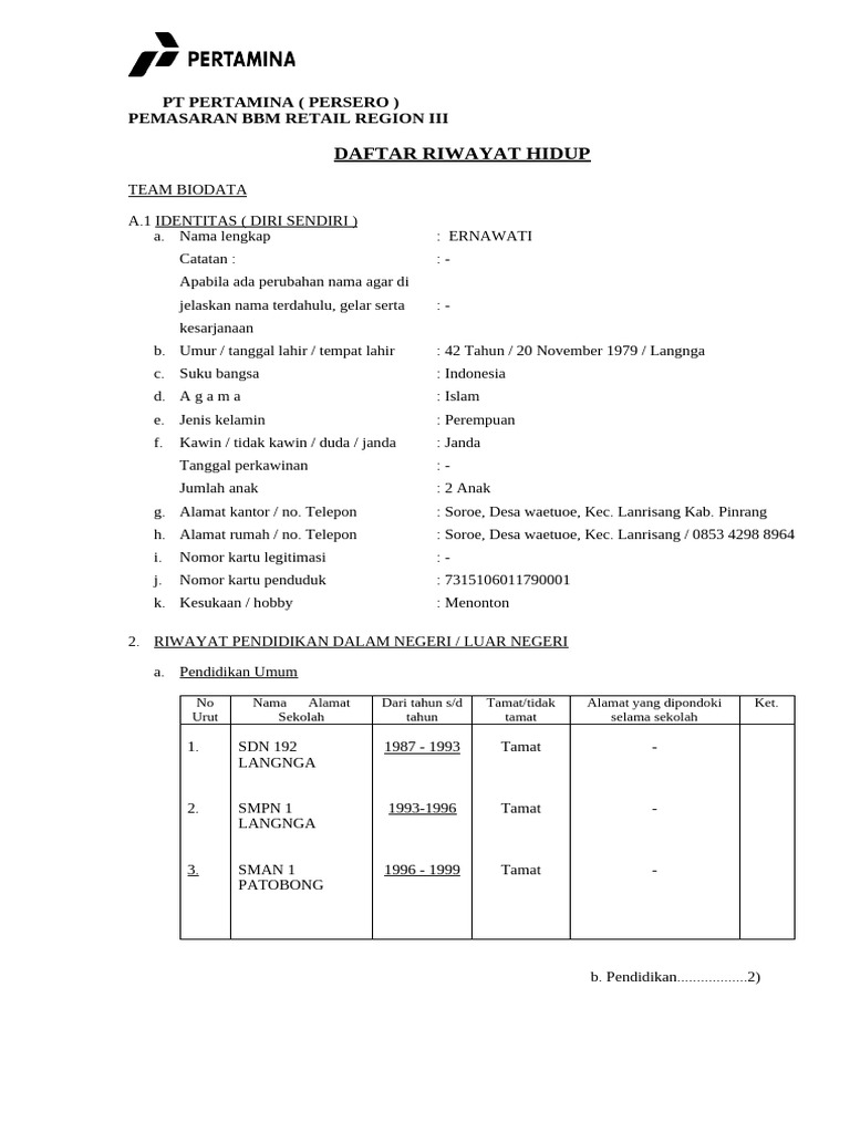 Blanko Daftar Riwayat Hidup | PDF
