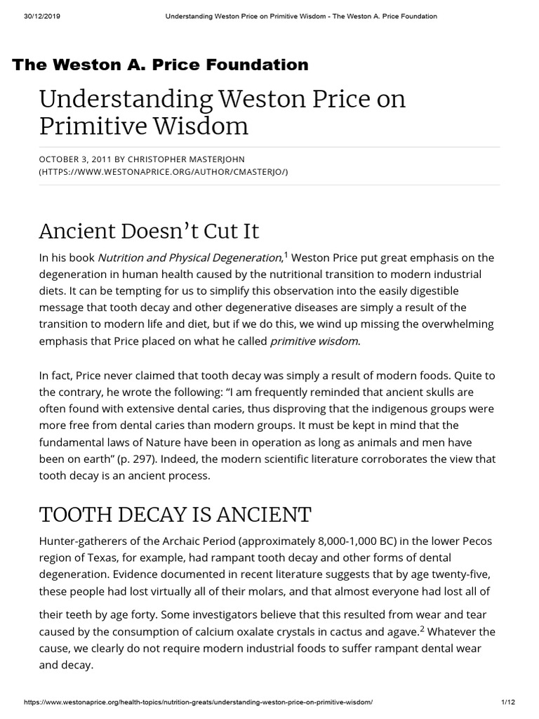 Understanding Weston Price On Primitive Wisdom - The Weston A. Price Foundation | PDF
