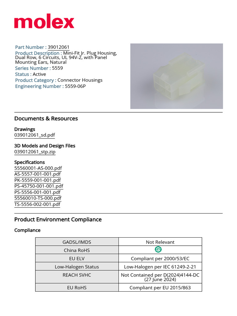 39012061 | PDF | Electrical Connector | Electrical Engineering
