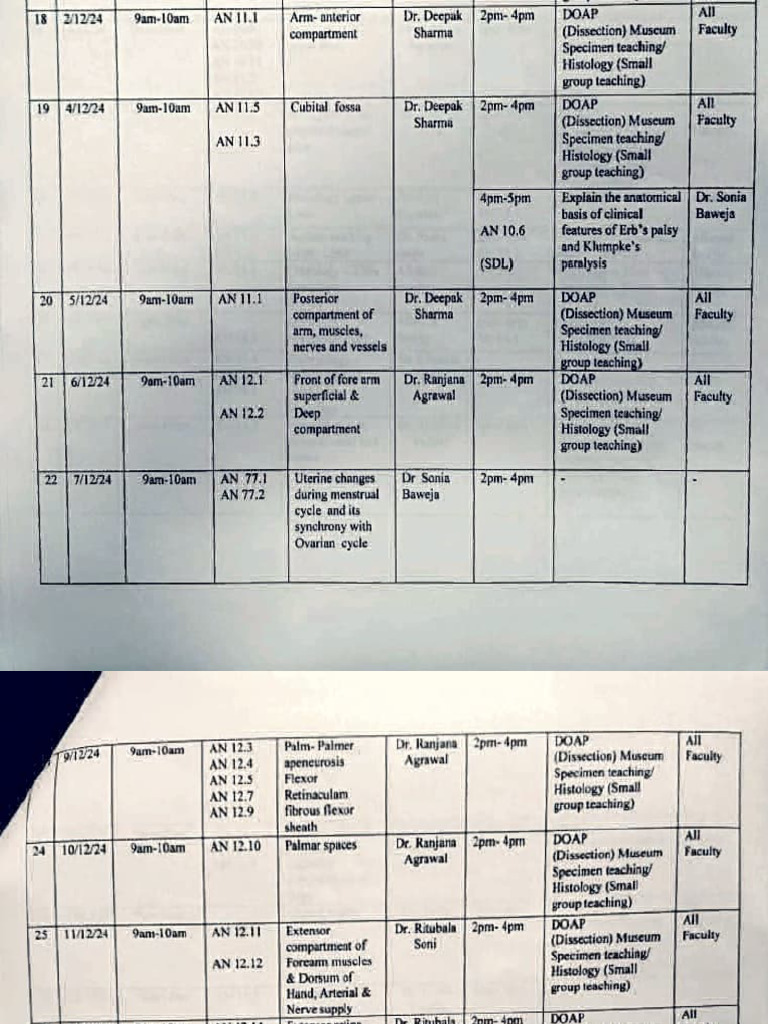 UG Batch 24 Timetable Dec-Jan | PDF | Arm | Musculoskeletal System