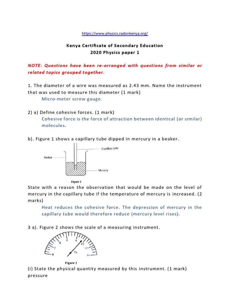 19 - 30122022 - 093143 KCSE PHYSICS PAPER 1 - 2020 - Solved | PDF ...